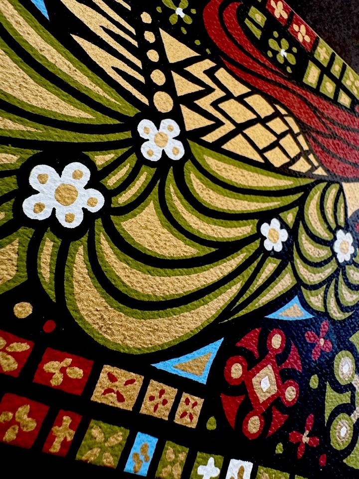 1 VTG Gruin Silk Screen Xmas Greeting Card Floating Angel Playing The ...