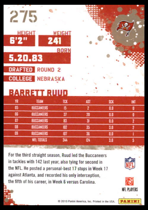 2010 Score #275 Barrett Ruud Tampa Bay Buccaneers Football Card | eBay