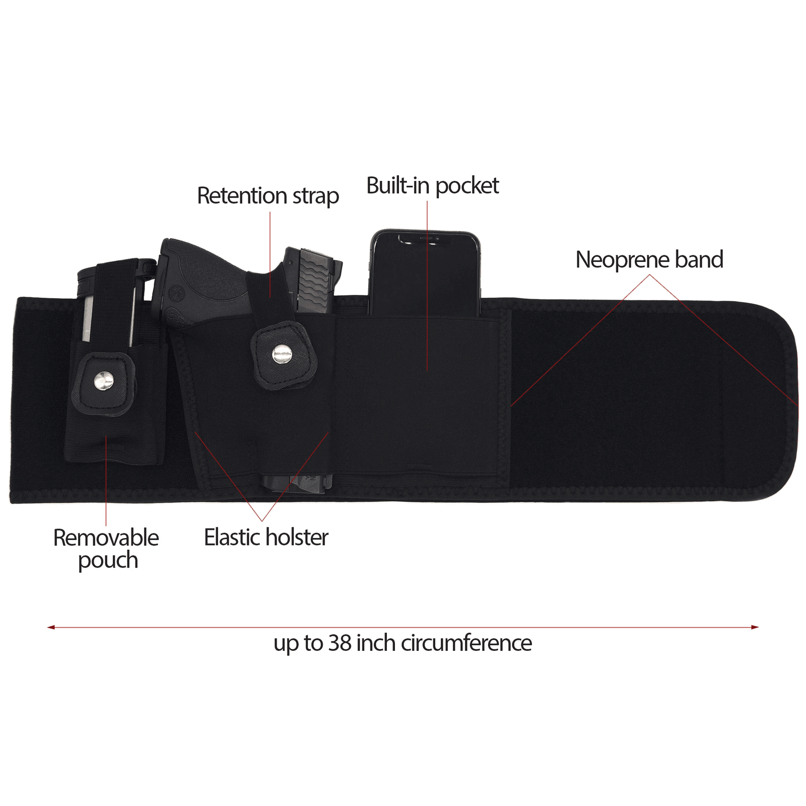 Belly Band Holster Concealed Carry Gun Wrap Holster Elastic Waist Large ...