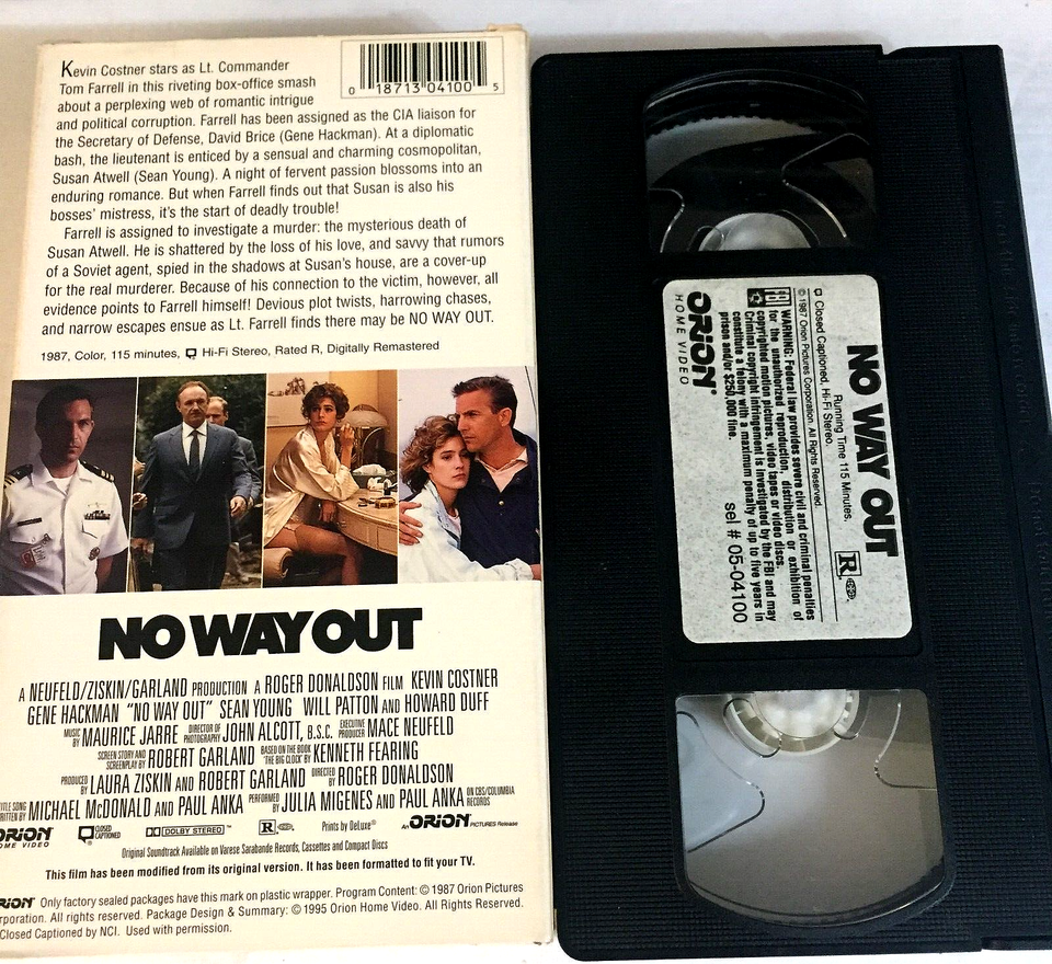 No Way Out Kevin Costner Gene Hackman VHS Tape Ships Free With Tracking ...