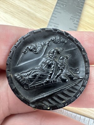 Rare Victorian Deknatel Black Glass Button Tobogganing Sledding At ...