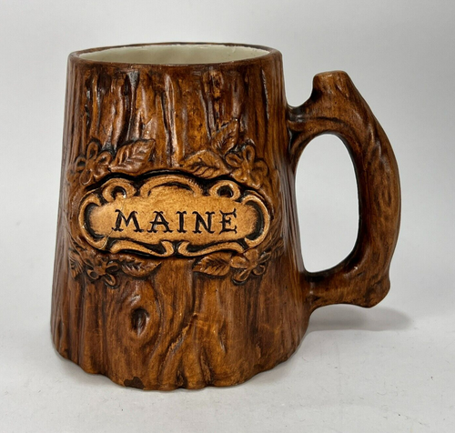 Vintage Treasure Craft Maine Souvenir Ceramic Tree Stump Mug Wood Look ...