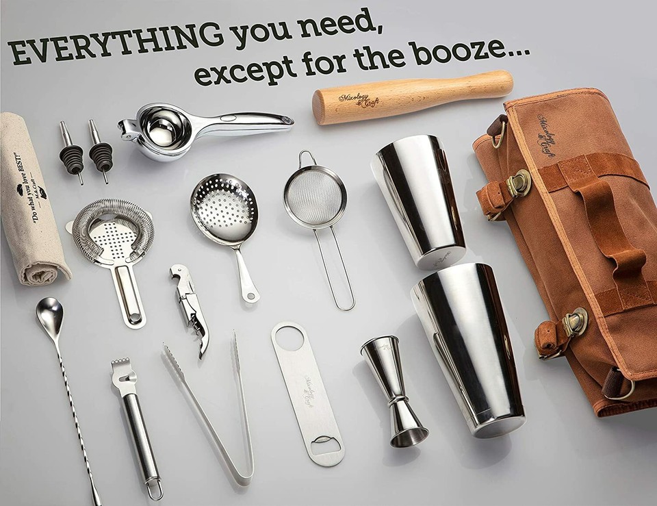 Professional 17pcs Bar Tool Set w Stylish Portable Bar Bag Travel ...