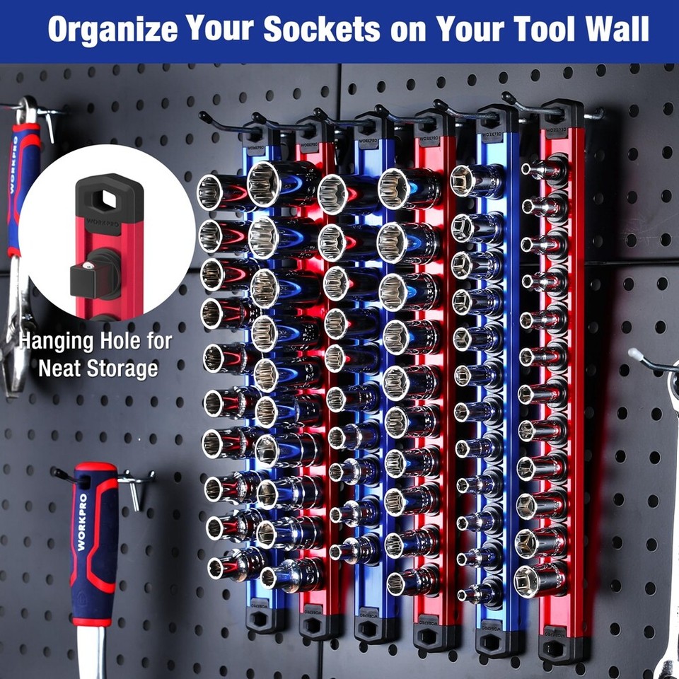 6PC Magnetic Socket Organizer Sets Aluminum Alloy Socket Rail Holder | eBay