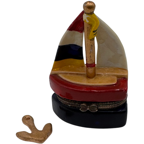 Sailboat Hinged Trinket Box Anchor Treasure Charm Inside Keepsake ...