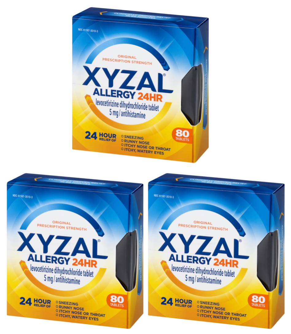3 Pack Xyzal 24hr Allergy Relief 5mg Antihistamine 3x 80 =240 Tablets ...