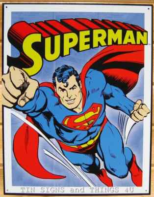 Flying Superman Retro Panels TIN SIGN vtg metal wall decor dc comic ...