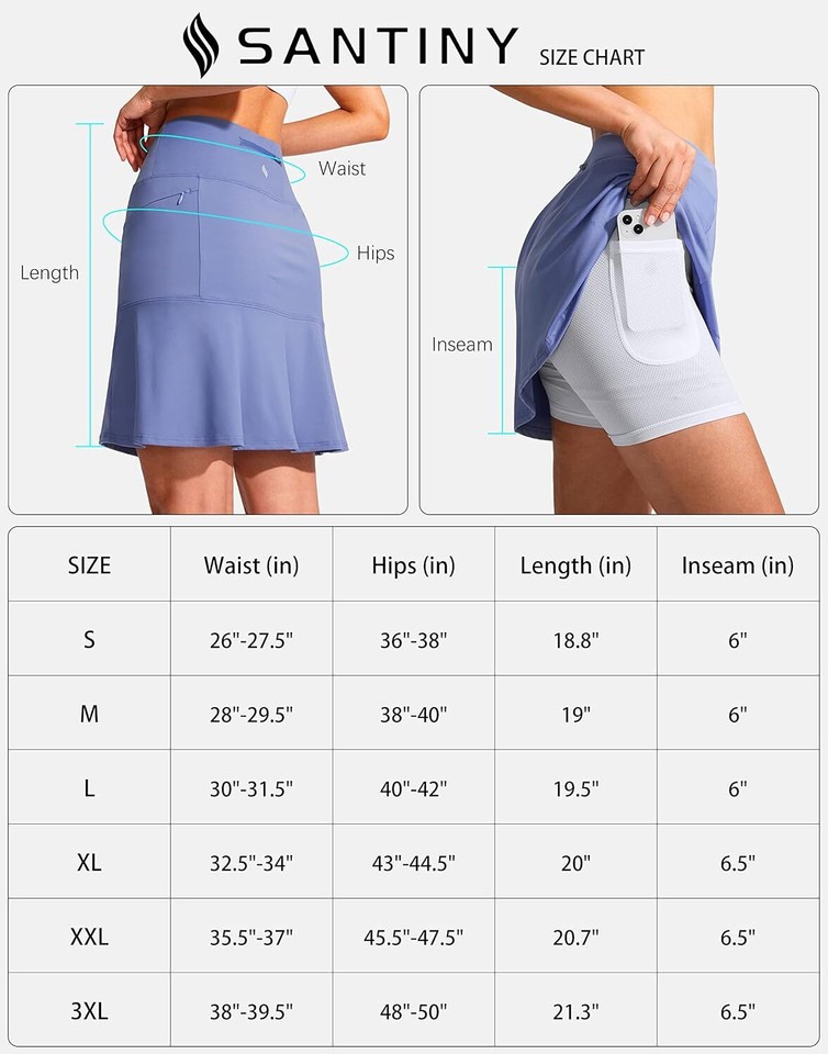 SANTINY 19" Golf Skorts Skirts for Women Zipper Pockets Knee Large, A ...