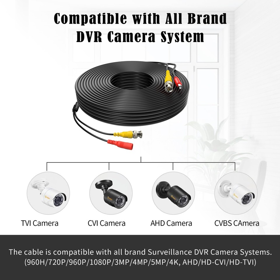 CCTV DVR Security Camera Cable, 50FT BNC Video Power Cord, 4Pack w ...