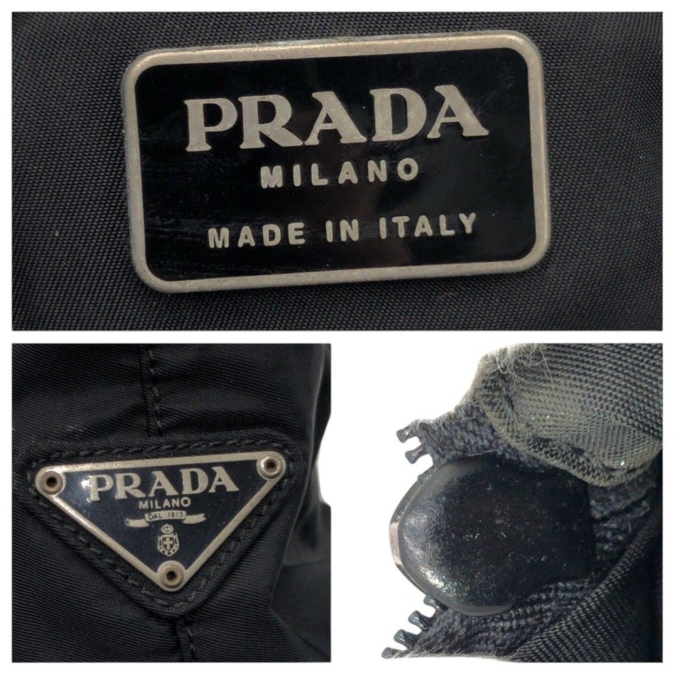 Borsa a mano PRADA tessuto nylon triangolo logo nera usata dal Giappone ...