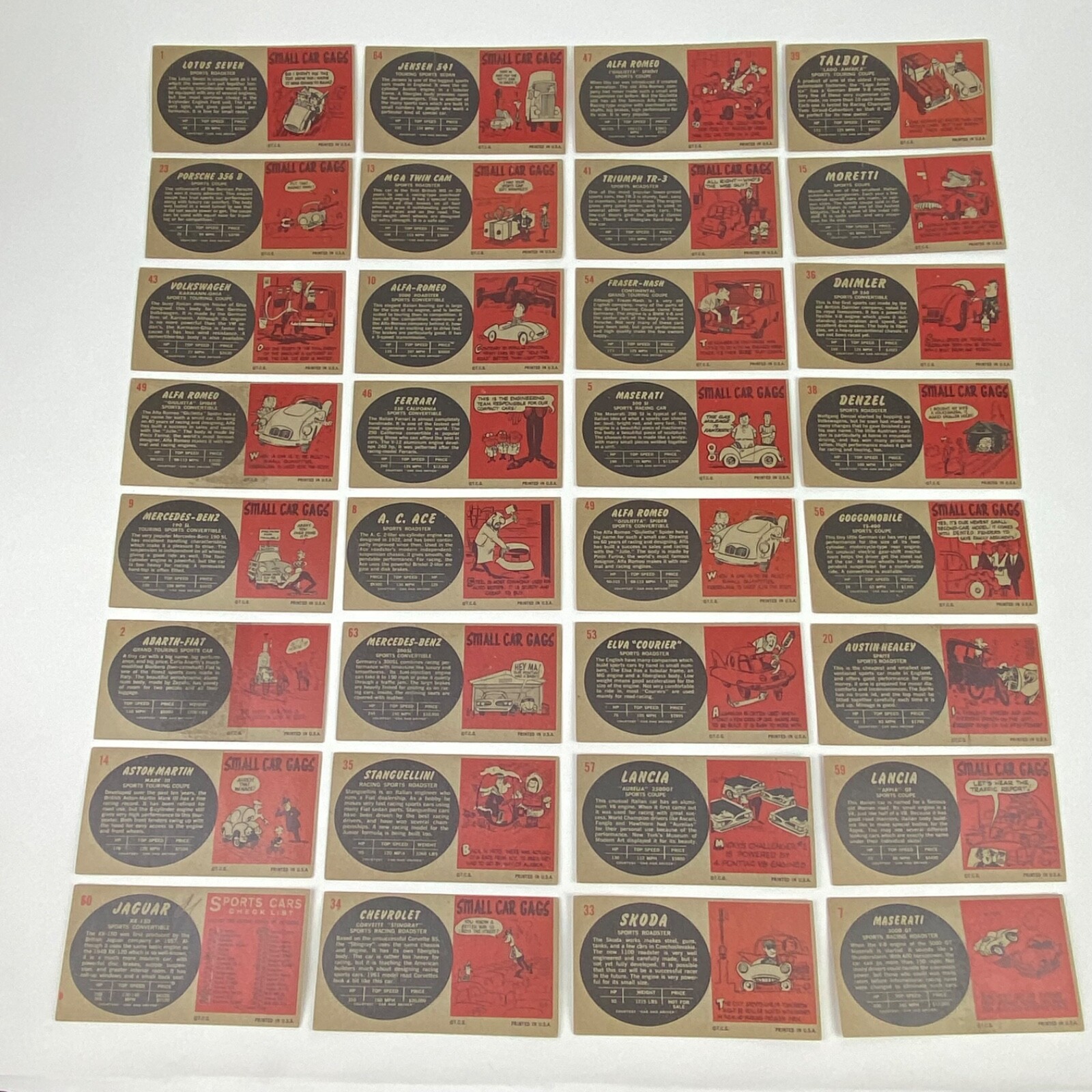 Vintage 1961 Topps Sports Car Set Trading Card Lot of 32 TCG Roadster ...