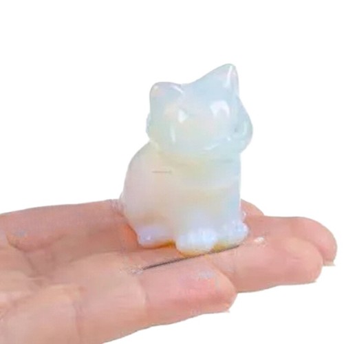Natural White Opal Stone Carved Maneki Neko Quartz Crystal Lucky Cat ...