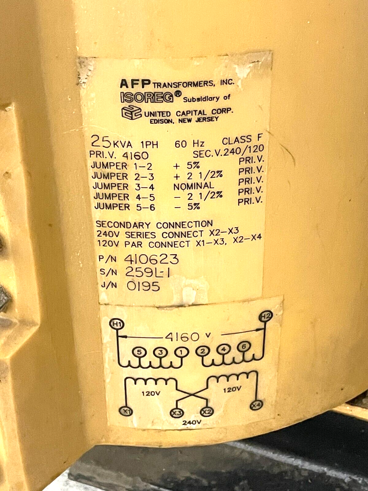 AFP TRANSFORMERS INC. EPOXYCAST HIGH-VOLTAGE TRANSFORMER 410623 259L-1 ...