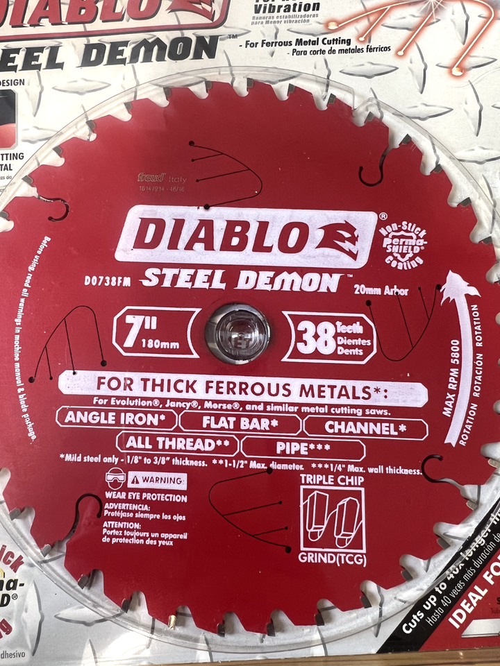 Diablo D0738FM 7" Circular Saw Blade 38T Steel Demon 20mm Arbor *NEW ...