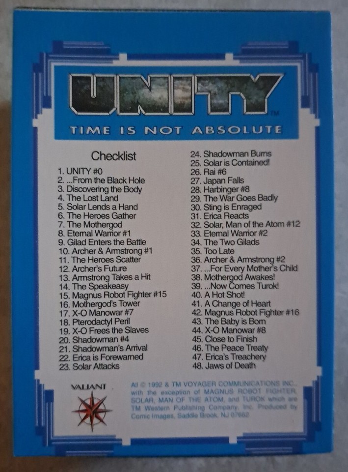 1992 UNITY VALIANT: TIME IS NOT ABSOLUTE CHAPTER ONE 90 Card Set by ...