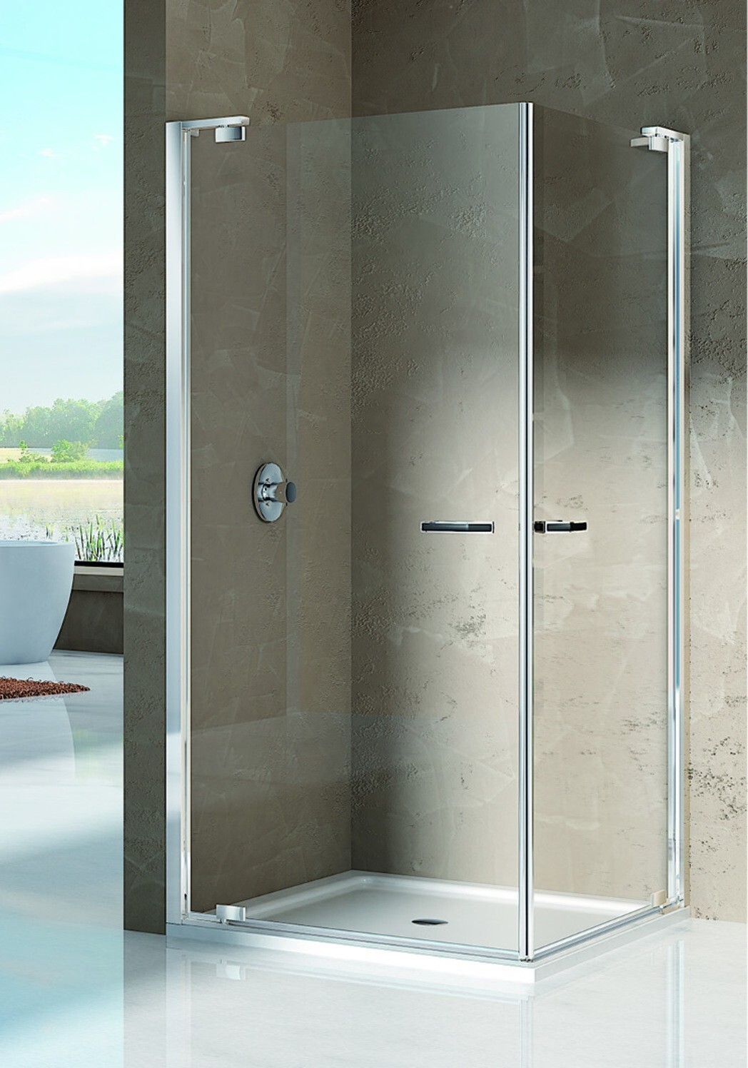 Eckhälfte Drehtür natura li.+rechts 800x2000 silber hochgl.ESG transpar ...