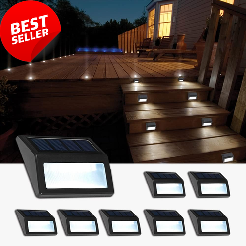 8 Pack Solar Step Lights Outdoor Waterproof LED Deck Patio Fence Wall ...