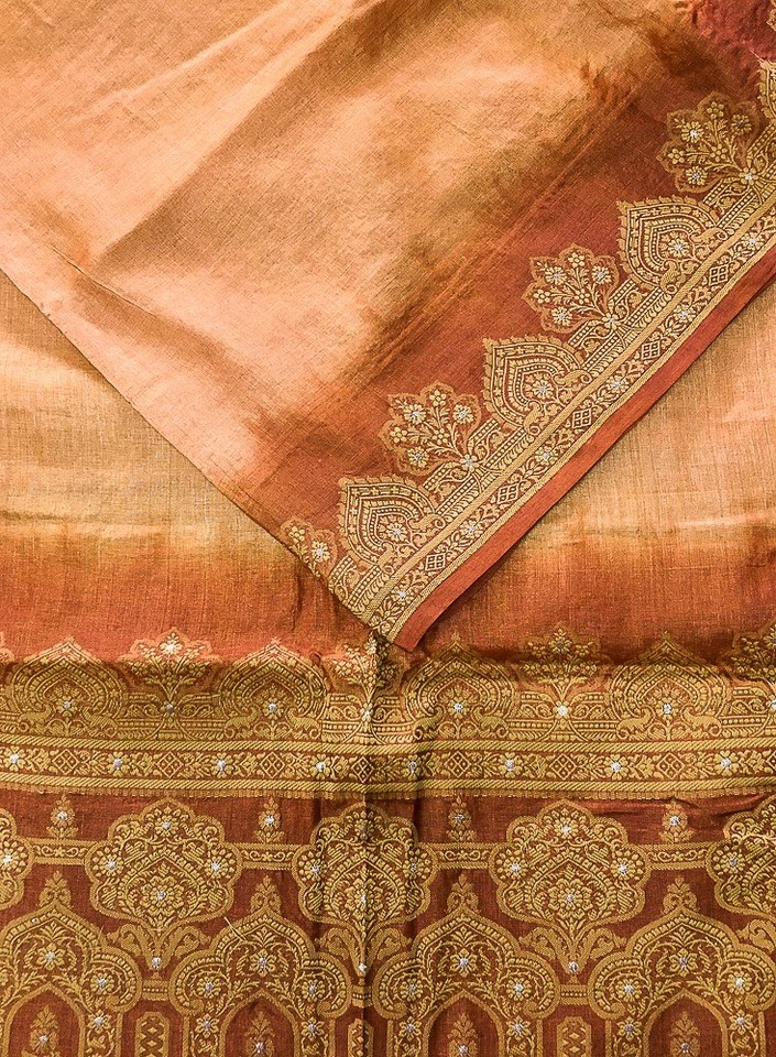Vintage Pure Tussar Silk Sari / Light Orange Upcycled 5 Yard Fabric ...