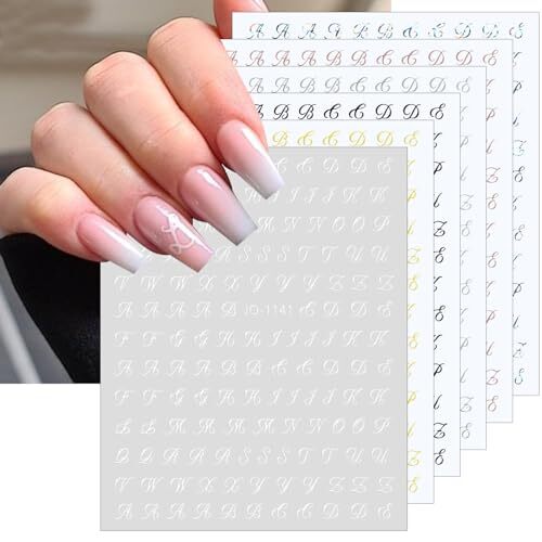 6 Sheets Old English Nail Art Stickers 3D Self-Adhesive Holographic old ...