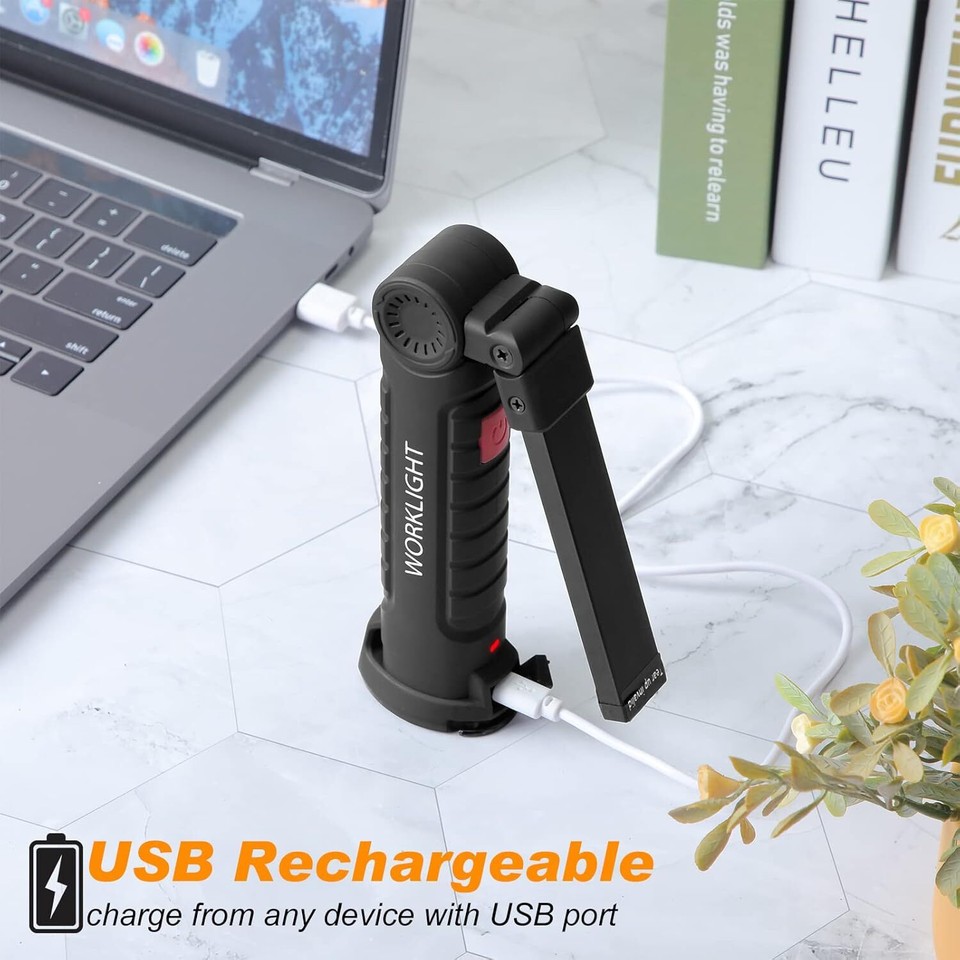 Magnetic Rechargeable COB LED RED Work Light Lamp Flashlight Folding ...