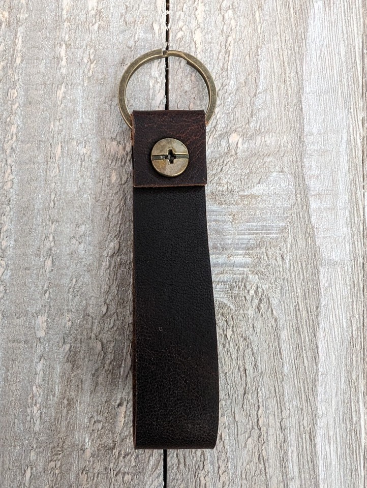 Leather Belt Loop Keychain or Traditional Keychain with Keyring (Brown ...