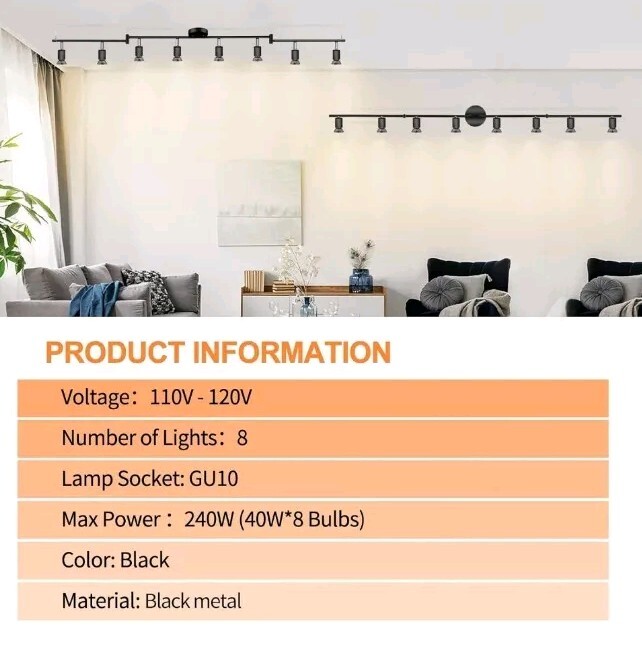 DLLT 8-Light LED Track Lighting Kit, Flexibly Rotatable Light Heads, 8 ...