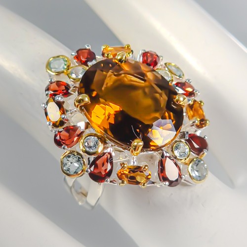 20 ct jewelry Natural Citrine Quartz Ring 925 Sterling Silver Size 8 ...