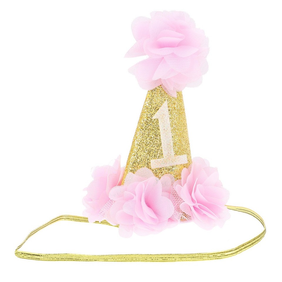 Baby Girl First Birthday Hat Hairband Cone Shaped Party Crown Headband ...