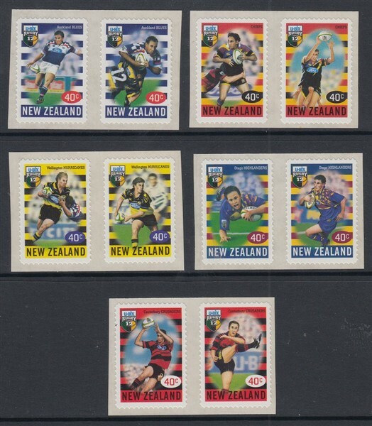 NEW ZEALAND MINT SET (10) U-BIX RUGBY SUPER 12 SELF ADHESIVE PAIRS (ID ...