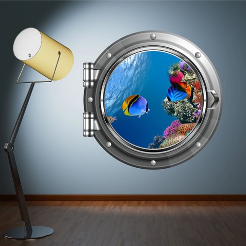 Tropical Fish Wall Decal Porthole 3D Sticker Removable Room Mural ...