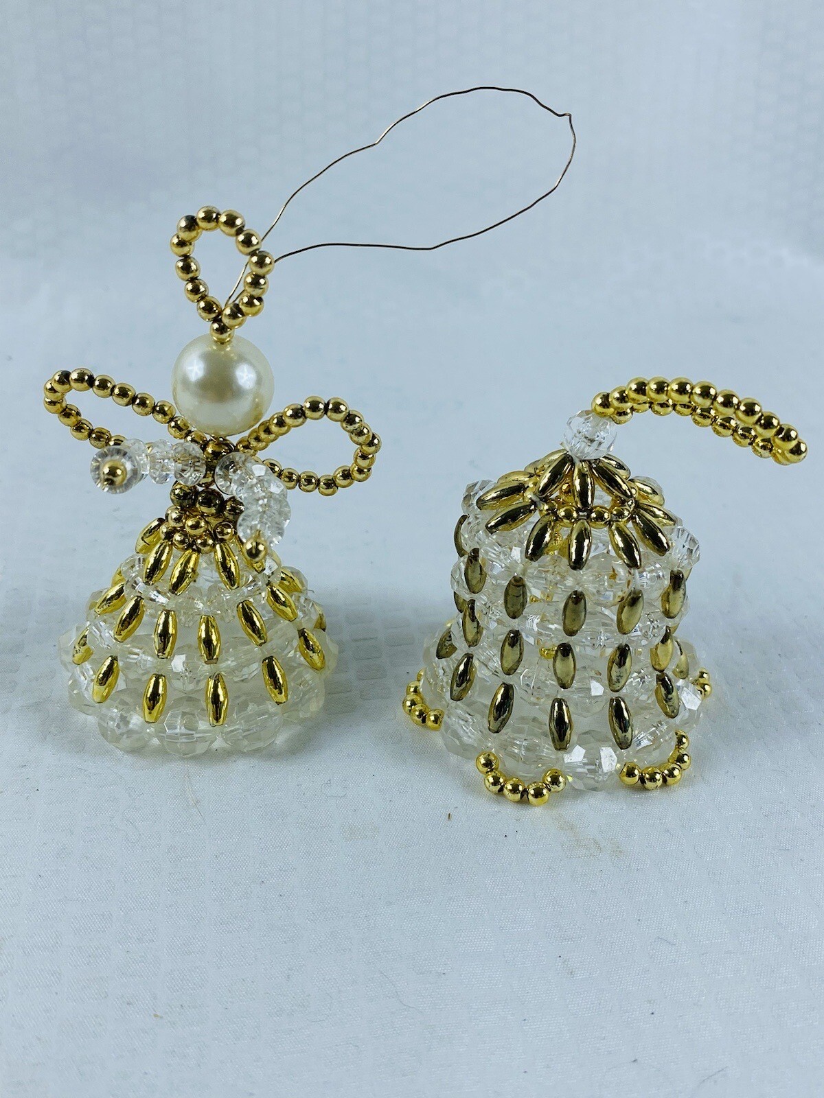 Vintage Handmade Beaded Christmas Tree Ornaments Bell & Angel | eBay