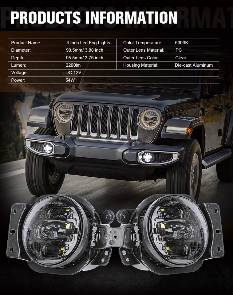 9" LED DRL HEADLIGHTS + 4'' FOG LIGHT FOR JEEP WRANGLER JL JT RUBICON ...