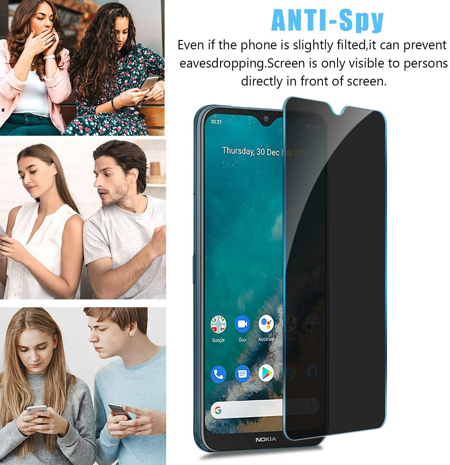 For Nokia C21 Plus G21 G20 G10 Privacy Anti-Spy Tempered Glass Screen ...