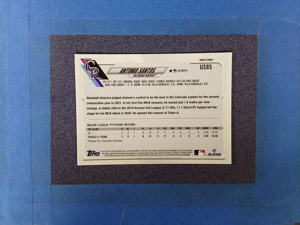 2021 Topps Chrome ANTONIO SANTOS RC #US85 Sapphire Colorado Rockies @CT09 | eBay