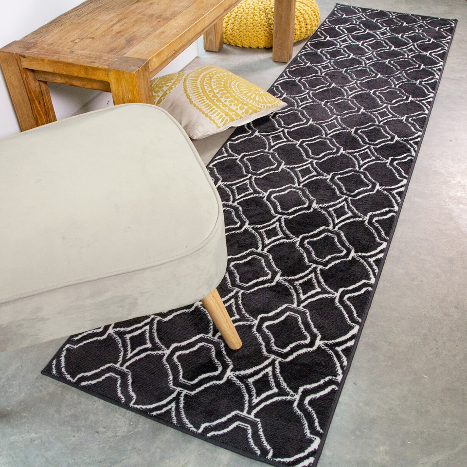 Long Black White Hallway Carpet Runner Rugs Monochrome Modern Hall Mats ...