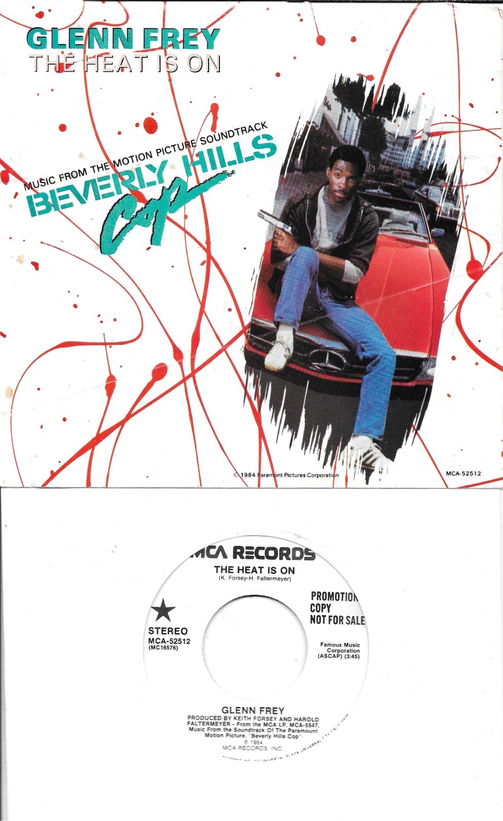 GLENN FREY The Heat Is On promo soundtrack 45 with PicSleeve THE EAGLES ...