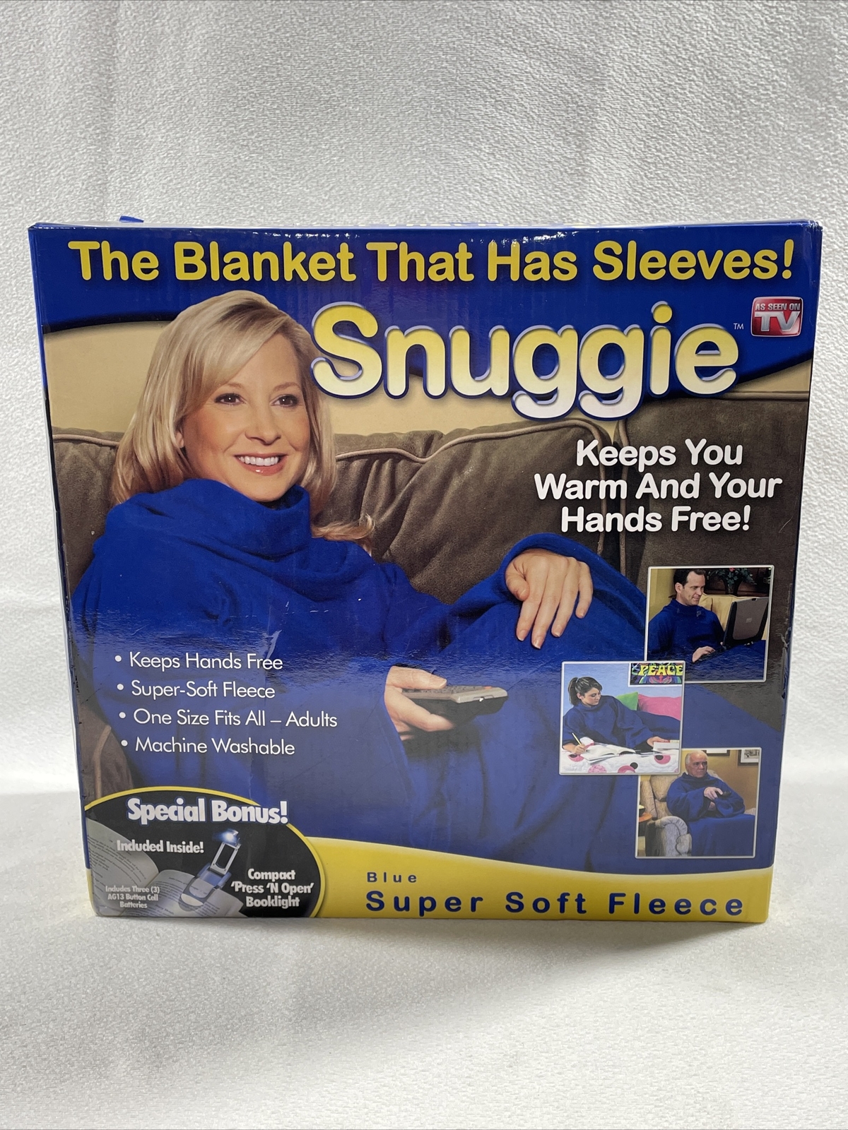 SNUGGIE BLUE Original TV Blanket w/ Sleeves Fleece Adult Blue Brand New ...