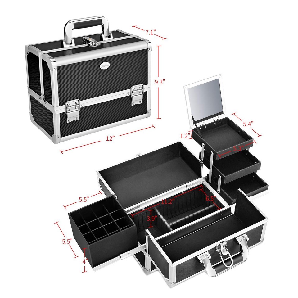 Makeup Train Case Organizer Box Professional Multi-Purpose Cosmetic ...