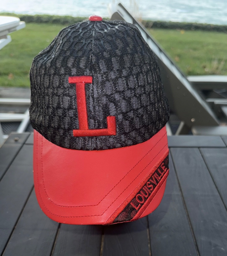 Louisville Red L on Black Lace Look Women’s Hat Cap Faux Red Leather ...