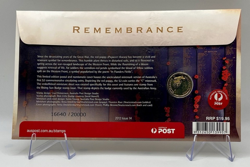 2012 REMEMBRANCE DAY $2 RED POPPY ‘C’ MINT MARK COIN PNC WITH MINISHEET ...