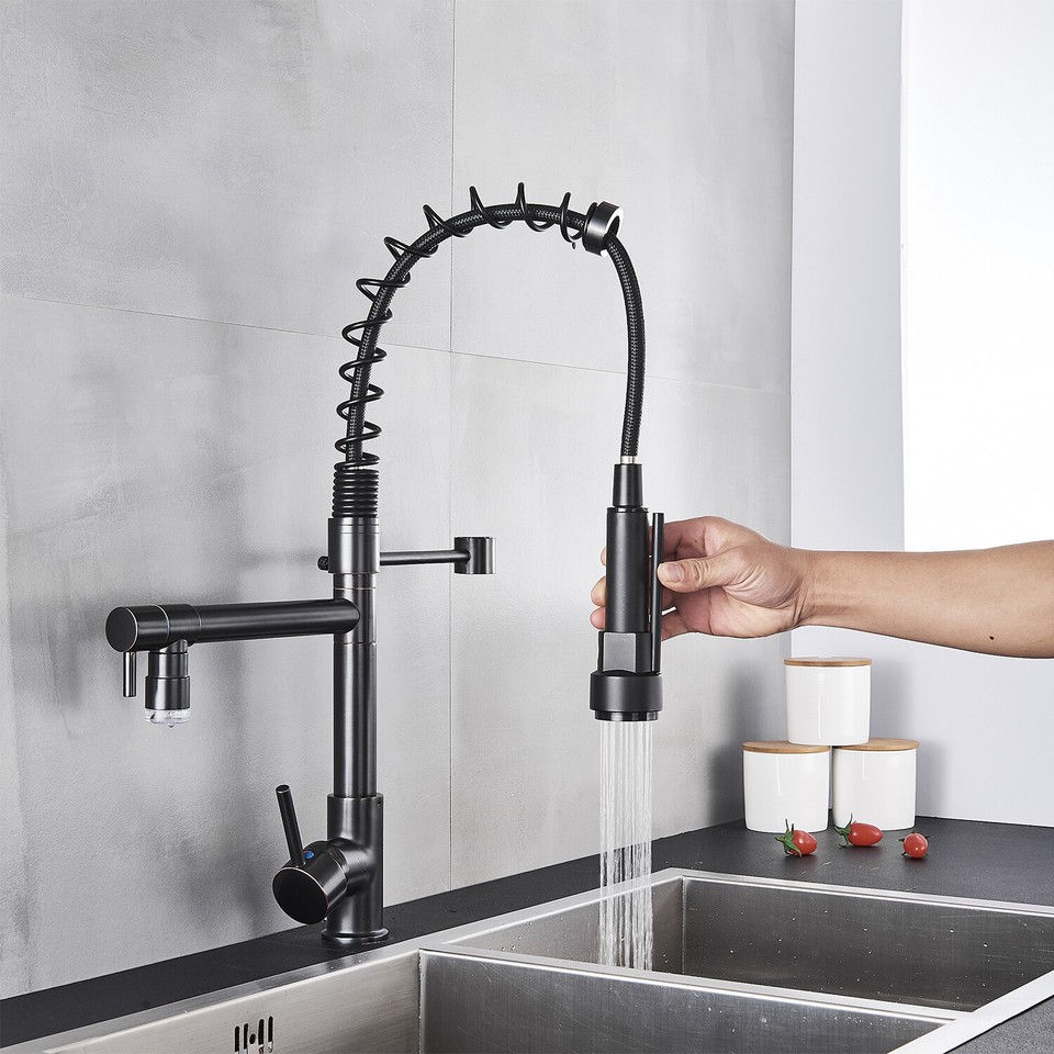 Spring Kitchen Sink Faucet Pull Down Sprayer Swivel Single Handle Hole ...