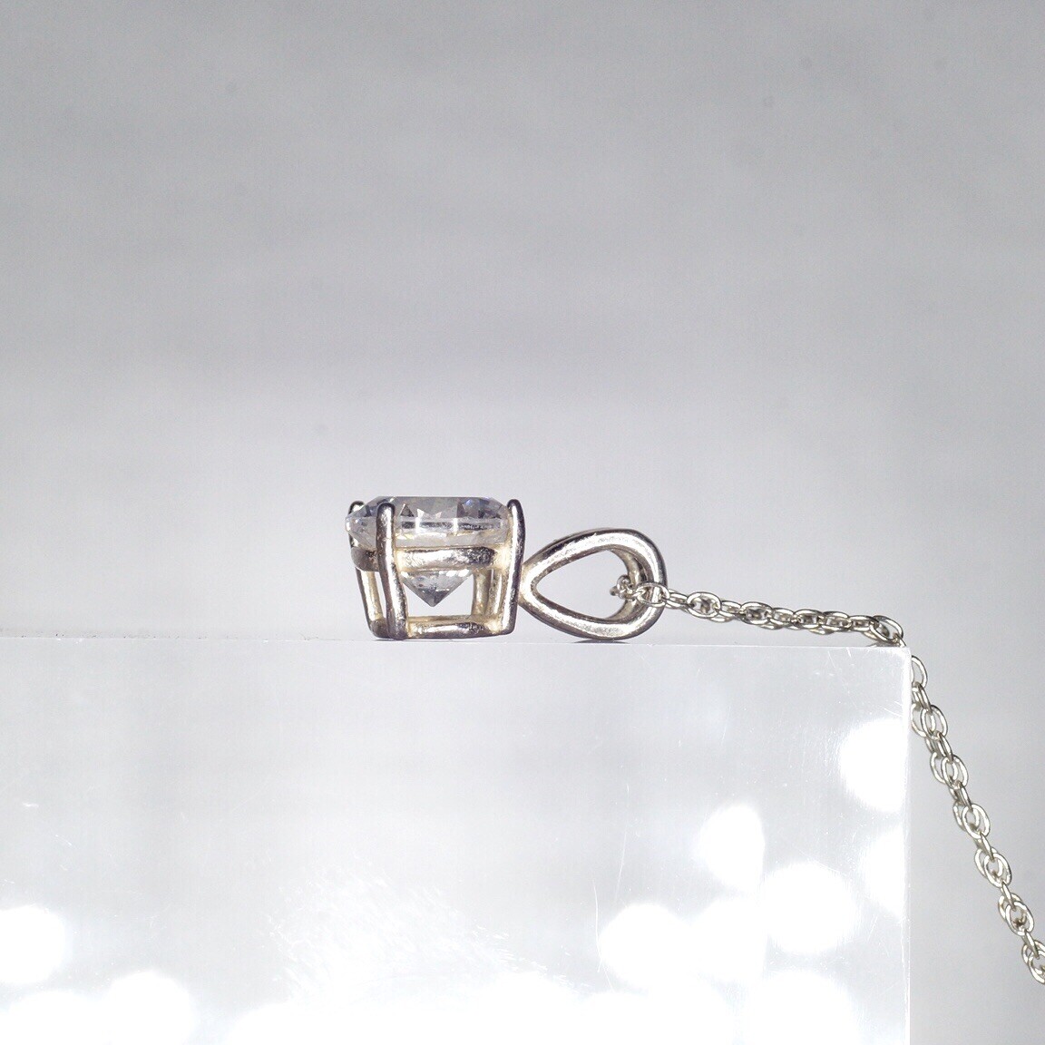 Sterling Silver Clear CZ Pendant On 16.25” Sterling Cable Chain ...