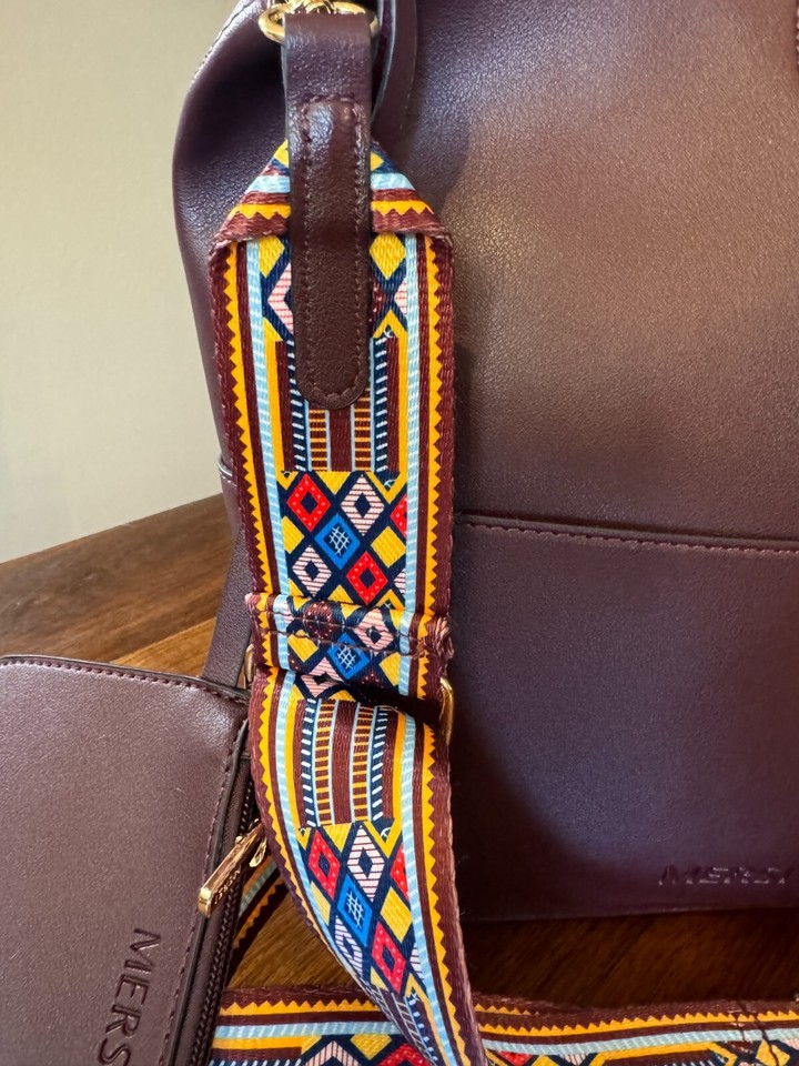 Mersi Vegan Leather Demi Bucket Crossbody Purse 12x10 Burgundy/Multi ...