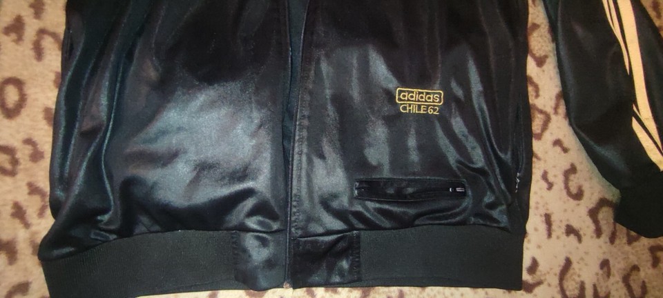Adidas Chile 62 Mens Jacket Pants Set Black Gold Wet Look Tracksuit ...