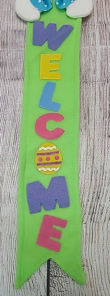 Unbranded Easter Bunny Welcome Holiday Wall Hanging Decor White Green Blue 27" | eBay