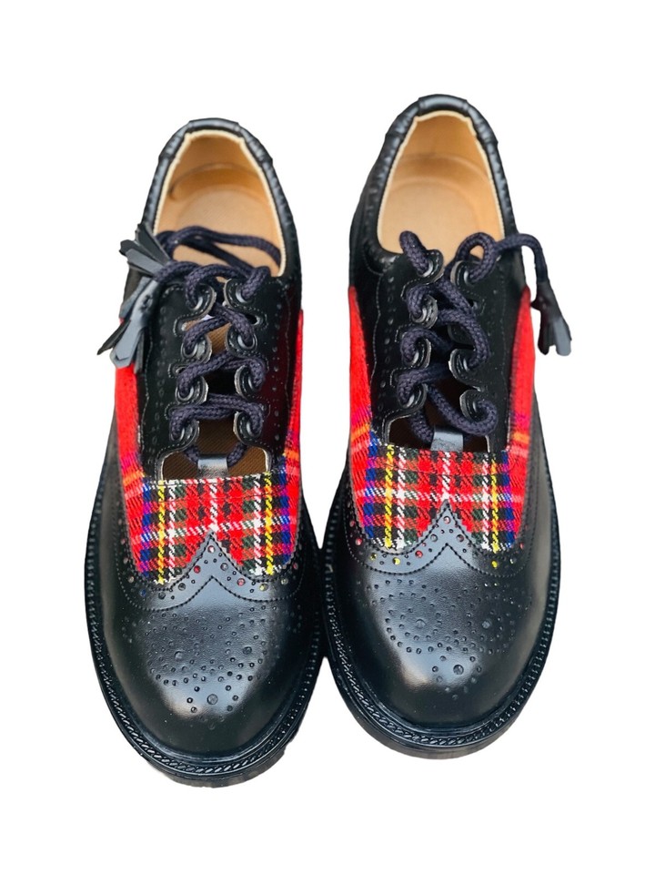 Men's Black Scottish Royal Stewart Tartan Kilt Shoes Ghillie Brouges | eBay