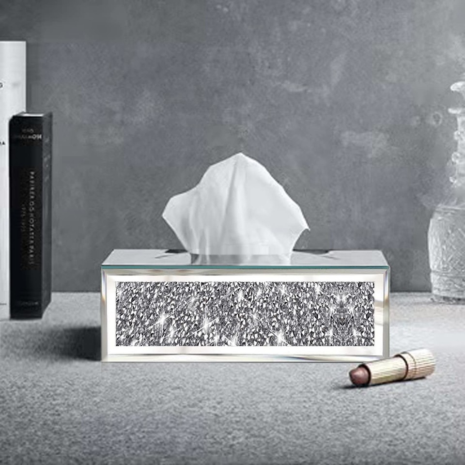 Rectangular Mirrored Tissue Box Cover,Crystal Crushed Diamond Tissue ...
