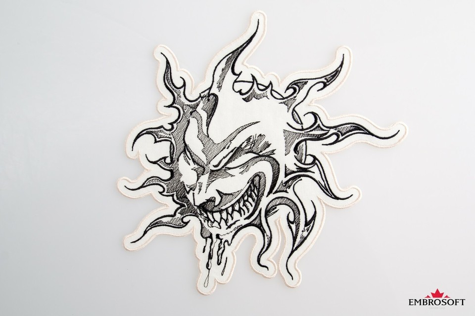 Large Patch TATTOO ANGRY EVIL SUN Embroidered for Back IRON ON | eBay