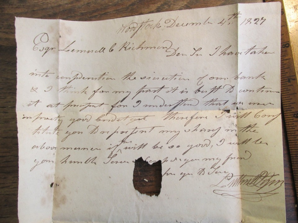 Antique Vintage Ephemera 1827 Bristol RI Stampless Letter Bank Lemuel ...