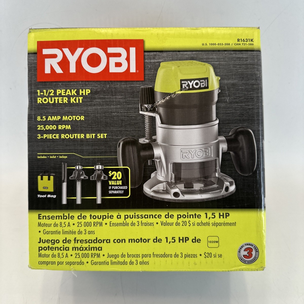 Ryobi Fixed Base Corded Electric Router Wood Woodworking RYOBI 18V